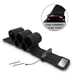 22mm Stainless Steel Mesh Loop Bracelet Strap Compatible with Samsung Galaxy Watch 3 45mm/Gear S3 Frontier/Classic Band, Replacement for Ticwatch Pro/Samsung Galaxy Watch 46mm (1-Black)