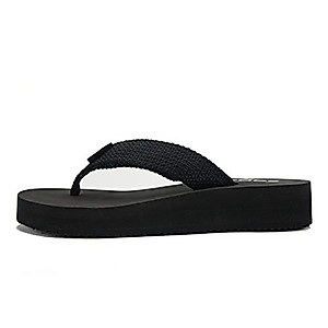 Soda SKILL ~ Women Fashion Light weight Wedge Flip Flop Fashion Thong Sandals (Black, numeric_11)