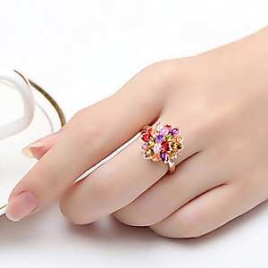 18k Gold Plated Flower Leaves Multi-color Zirconia Crystal Az0271r Ring (Sizes 6)