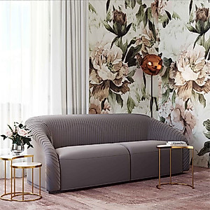 TOV Furniture Yara 31.3" H Transitional Velvet Upholstered Sofa in Pleated Gray