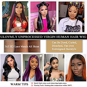 5x5 HD Lace Closure Wigs Human Hair Straight 5x5 Closure Wig 24 Inch Closure Wigs Human Hair Pre Plucked with Baby Hair 12A Unprocessed Virgin Human Hair Wig 180% Density for Women Natural Color