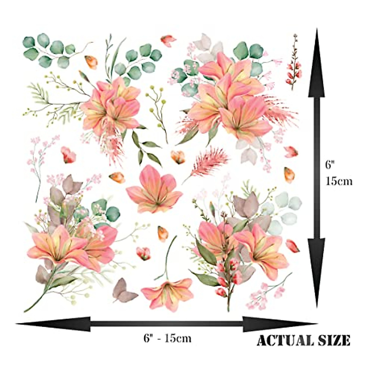 Peach Flower Rub on Transfer, 6 x 6 inch Sheet - Dry Rub-On/Off Transfers Stickers for Decoupage Scrapbooking Crafts Mixed Media Collage Art