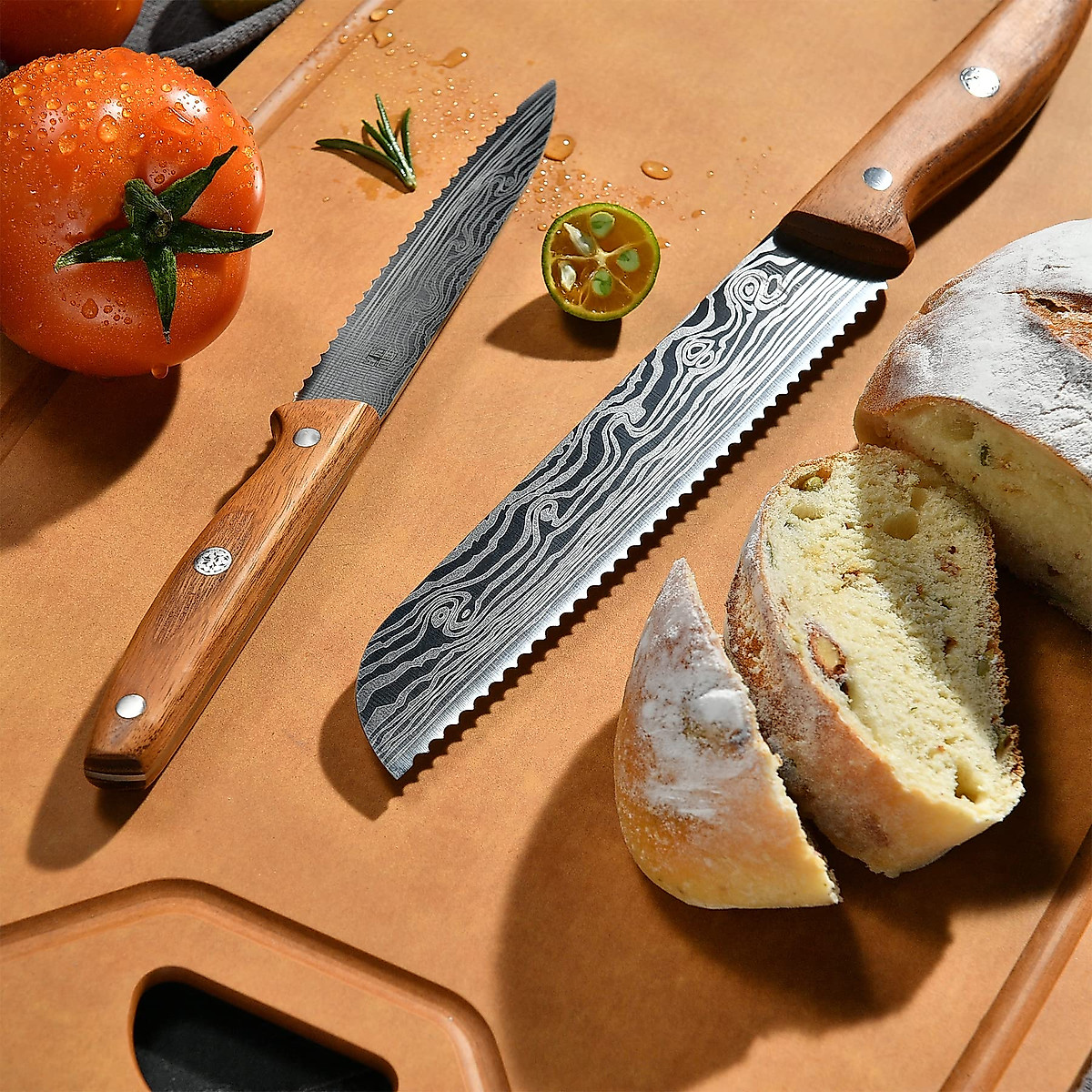 Knife Set, 7 Pieces Knife Block Set, EUNA Kitchen Knife Set with Wooden Handle, Japanese Stainless Steel Chef Knife Set Professional Cooking Knives, Silver