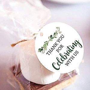 Thank You for Celebrating with Us Tags, 100Pcs Greenery Thank You Tags for Wedding Birthday Baby Shower Party Favors, Paper Gift Tags with 100 Feet Jute String