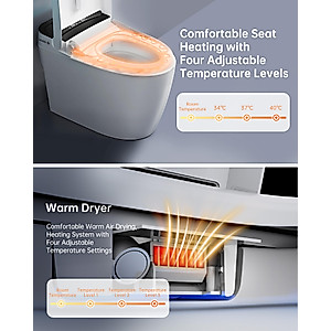 Smart Toilet,One Piece Bidet Toilet for Bathroom with Auto Open & Close Lid and Seat,Warm Water and Dry,Heated Seat,Foot Sensor and Night Light, Auto Flush
