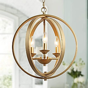 KSANA Gold Orb Chandelier Modern Globe 3 Light Fixture for Dining & Living Room, Bedroom, Foyer and Kitchen