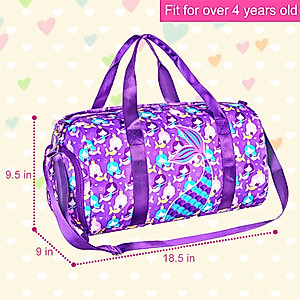 Dance Ballet Bags for Girls, Kids Duffle Gym Bag Travel with Shoe Compartments Sports Ballet Bag Teens Weekender Sleepover Carry On Bag Purple Mermaid