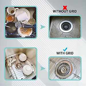 YORZSDI Protectors for Kitchen Sink, 18-7/8" x 13-3/4" Stainless Steel Sink Grid with Center Drain, Sink Bottom Grid Grates for Kitchen Sink Accessories with Sink Strainer and Protective Rubber Feet