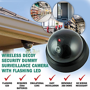 Dummy Fake Security Surveillance CCTV Dome Camera with One Red LED Light Outdoor Indoor Wireless Home Cam System Battery Powered Realistic Look for Home or Business Anti-Theft 2 pack