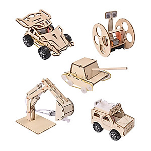 MONT PLEASANT 5 Set STEM Kit 3D Wooden Puzzles Building Assembly Kits Model Cars Science Experiment Projects for Kids DIY STEM Toys Educational Mechanical Construction Engineering Set for Boys Girls