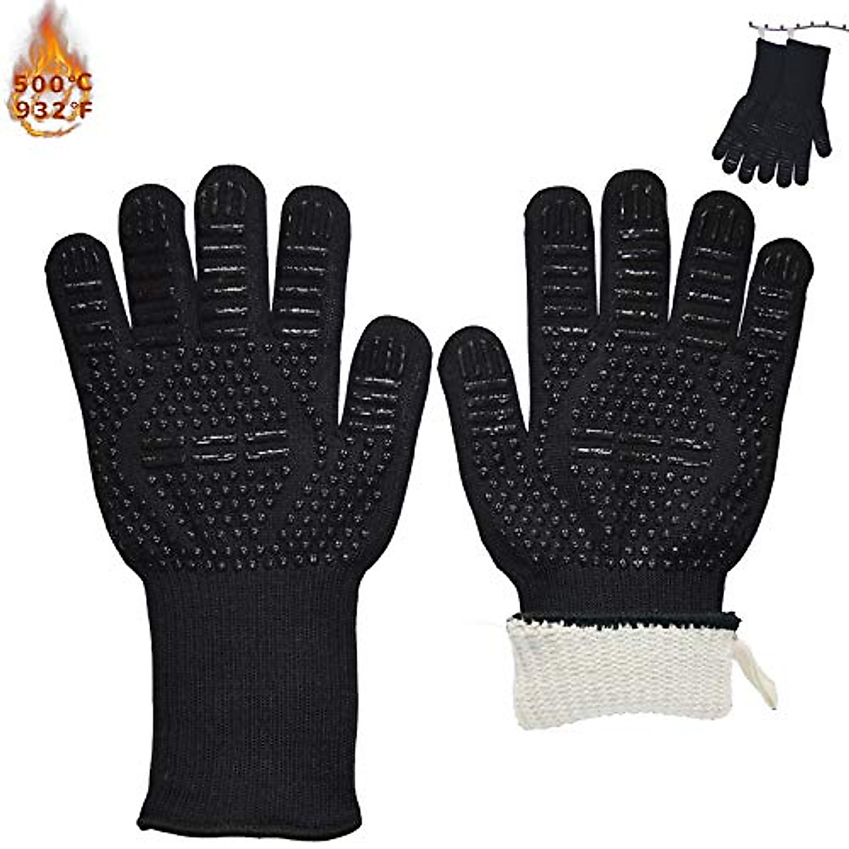 BBQ Grill Gloves, 932°F Extreme Heat Resistant Oven Mitts, Silicone Non-Slip Kitchen Cooking Gloves for Barbecue, Cooking, Baking, Grilling, BBQ, 1 Pair