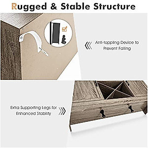 Giantex Buffet Cabinet, Farmhouse Sideboard with 2 Large Storage Drawers, Detachable Wine Rack, Wooden Kitchen Pantry Cupboard Credenza, Storage Cabinet for Living Room (Gray)