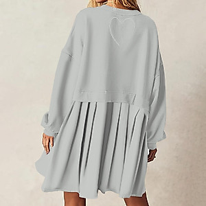 Women's Casual Dresses Chiffon Pocket Crew Neck Sweatshirt Dress Plaid Casual Kawaii Jean Dress Hawaiin Off Shoulder Dress 02 Gray Large