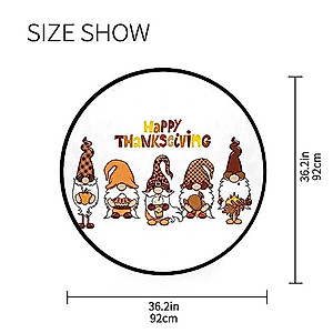 Happy Thanksgiving Gnomes Area Rug Round 3ft Circular Carpet Floor Mat Soft Non Skid for Living Room Dining Holiday Decor Seasonal Washable