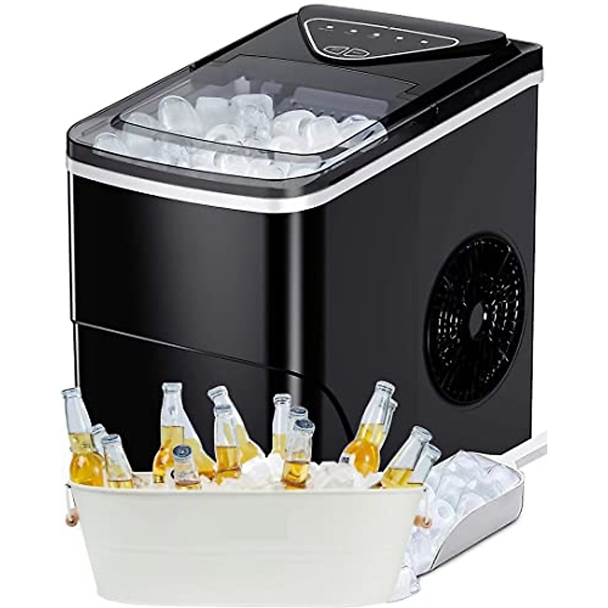 Portable Ice Maker Machine for Counter Top Compatible(Makes 26 lbs of Ice Every 24 Hours-Silver)&20/37 Quart Large Ice Bucket（20/37 Quart Large