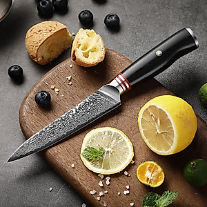 lrovag Utility Kitchen Knife，5 Inch Damascus Paring Knife, Super Sharp High Carbon Stainless Steel Fruit Knife，Multipurpose Chopping Knife, Japan VG10 Steel Core,Premium Gift Box