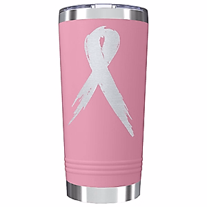 shop4ever Breast Cancer Awareness Pink Ribbon Insulated Tumblers 20 oz. with Lid, Stainless Steel Cups Travel Coffee Mug (Light Pink)