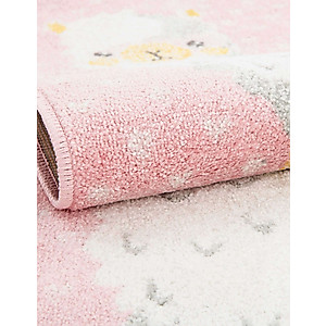 Unique Loom Whimsy Kids Collection Area Rug - Llama (Runner 2' 2" x 6' 0", Pink/ Light Blue)