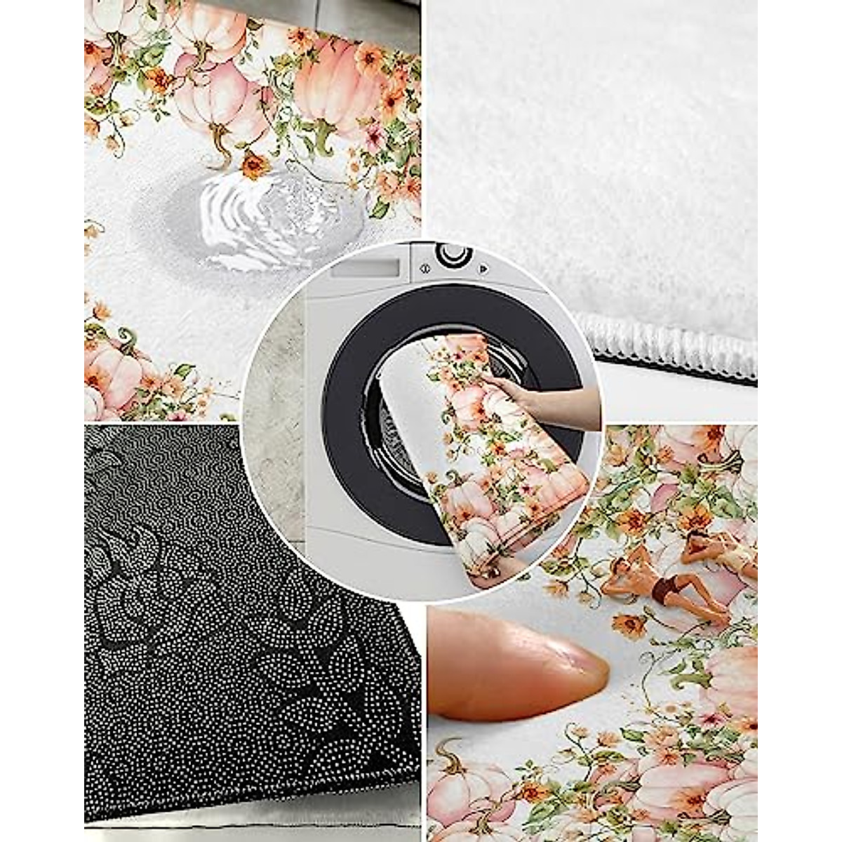 Floor Door Mats Shaggy Carpet Thanksgiving Fall Pumpkin Seamless White,Non Slip Soft Bath Rug Autumn Farm Plant,Fuzzy Area Cushion for Kitchen/Bedroom/Bathroom/Living Room Decor 24x35In