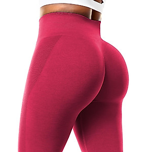 VOYJOY Athletic Workout Scrunch Leggings for Women High Waist Seamless Gym Pants Tummy Control Amplify Tights Rose Red XL