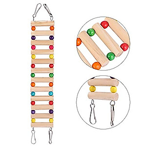 POPETPOP Bunny Toys Bird Ladder Parrot Toys - Natural Wood Step Ladder Swing Bridge for Pet Hamster Parakeet Trainning Playing Birds Cage Accessories Rabbit Toys
