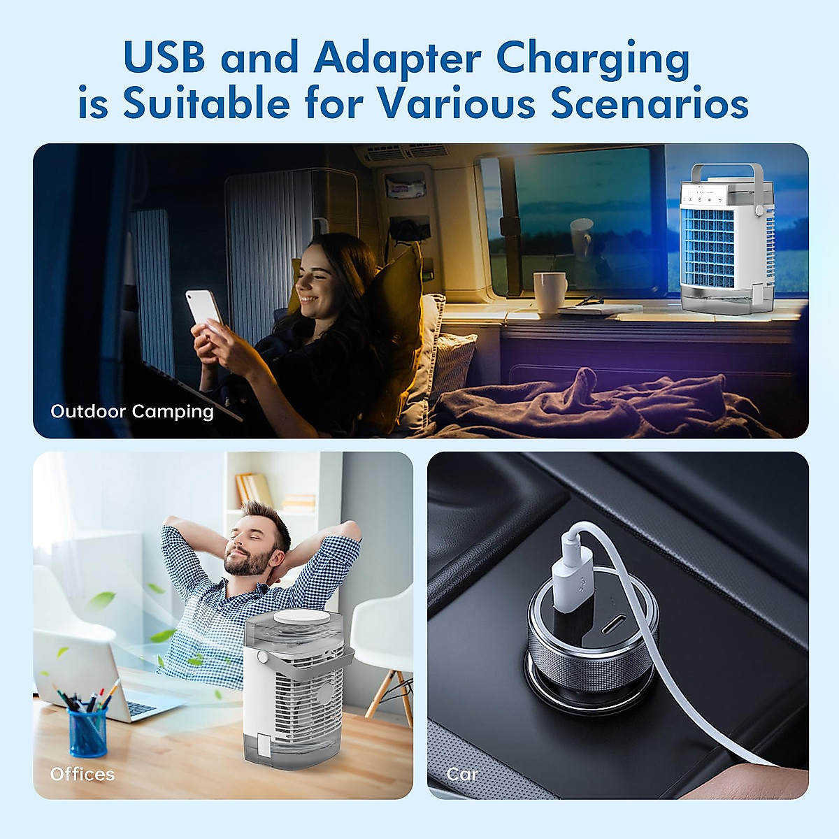 RCCVEI Portable Air Conditioners,3-Speed Small AC Unit, Evaporative Air Cooler with Timer function,7-Color Nightlight,Double Tank, 2 Mist modes,Personal Air Conditioner for Bedroom,Office,Room-Gray