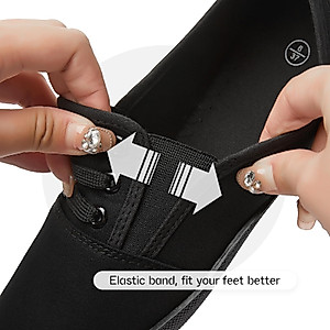 Women's Canvas Slip on Sneakers Casual Slip on Walking Shoes Womens Tennis Shoes Flat Dress Shoes Non Slip Work Shoes(Black Mno.us8)