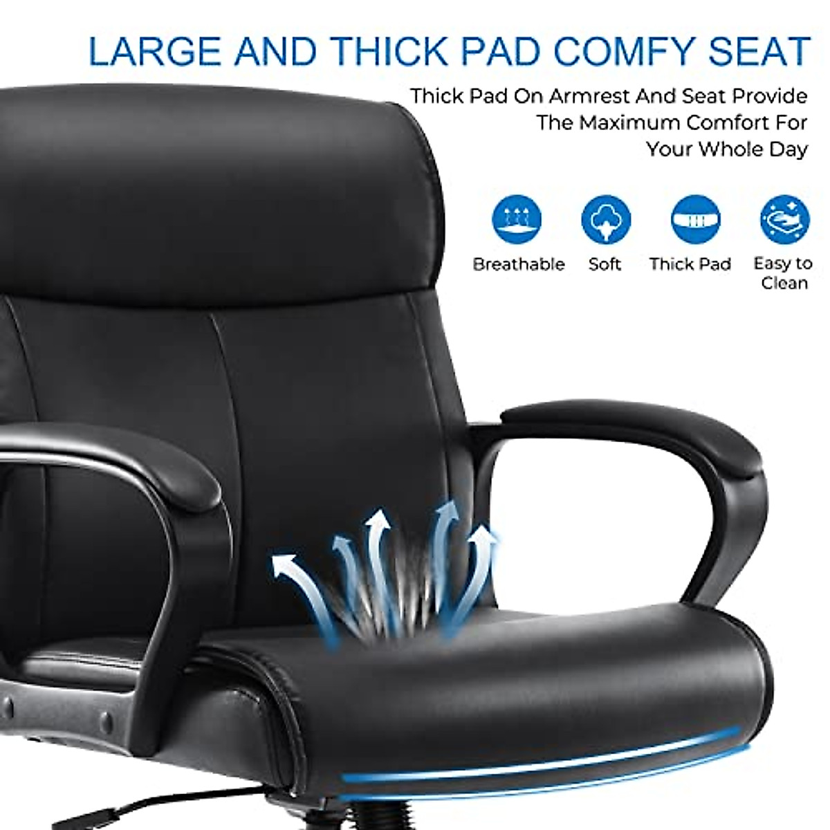 MCQ Office Chair, PU Leather Computer Chair Low-Back Desk Chair with Adjustable Height/Armrests, Swivel Rolling Task Chair