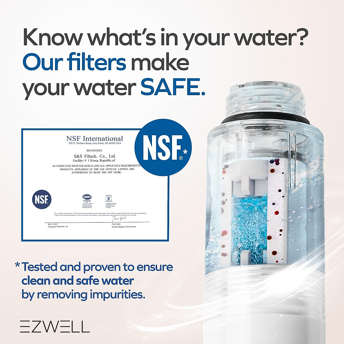 EZWELL Visible Filtered Shower Head LITE Sediment Filter with High Pressure NSF Certified Korea| Filtration System, Removes Rust | - Good for Dry skin & Hair, Travel, RV, Bathroom - Easy Install