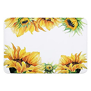 Bathroom Rugs 18x30 Inch Area Rug for Bedroom Decor, Absorbent Low Profile Outdoor Rug Home Decor Kitchen Rugs Carpet, Watercolor Sunflowers Door Mat Floor Mats for Living Room Decor