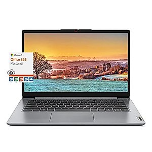 Lenovo IdeaPad 1i Laptop 14" HD Display, Intel Pentium Silver N5030 Processor(4-Core, up to 3.1 GHz), 4GB RAM, 256GB Storage(128GB eMMC + 128GB MSD Card), 10Hr Battery, Win 11 S, 1 Year Microsoft 365