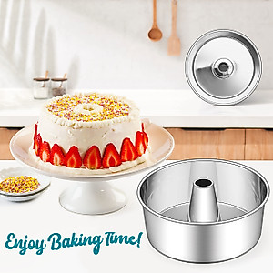 E-far Angel Food Cake Pan Set of 2, 10-Inch Stainless Steel Tube Pan for Baking Pound Chiffon Cake, One-piece Design & Non-toxic, Dishwasher Safe