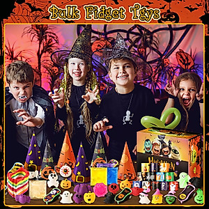 169 Pcs Halloween Party Favors for Kids, 24 Pack Halloween Slime and Kawaii Mochi Squishy Fidget Toys Bulk Stuffer Witch Hat, Non Candy Halloween Treats Bags Filler Classroom Favors