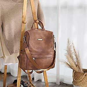 CLUCI Leather Backpack for Women Anti-theft Fashion Ladies Travel Backpack Purse Vintage Large Shoulder Bags Two-Toned Brown