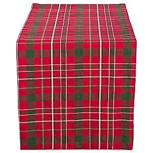 DII Holiday Dining Table Linen Collection Tartan Holly Plaid, Christmas Table Runner, 14x72, Red & Green
