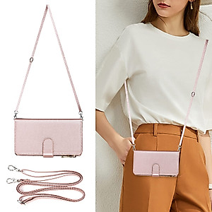 iCoverCase for iPhone 13 Wallet Case with Card Holder and Adjustable Crossbody Lanyard, PU Leather Kickstand Card Slots [Not Detachable] Flip Cover Case 6.1 Inch (Rose Gold)