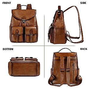 Women Vintage Genuine Leather Backpack Purse Fashion Rucksack Practical and Stylish Retro Daypack Bag (Brown)