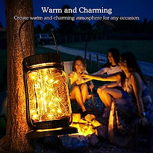 NEEMO Solar Mason Jar Fairy Lights, 4 Pack Solar Lanterns Outdoor Waterproof Glass Lamp, Vintage Jar Starry Fairy Light with Angel Pattern for Patio, Garden, Party, Holiday [Warm White]