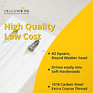 Yellowbird #8 x 1-1/4 Round Washer Head - Square Plain Lube - Extra Coarse Thread - Type 17 Pocket Screw - Bit Included - 700 Ct.