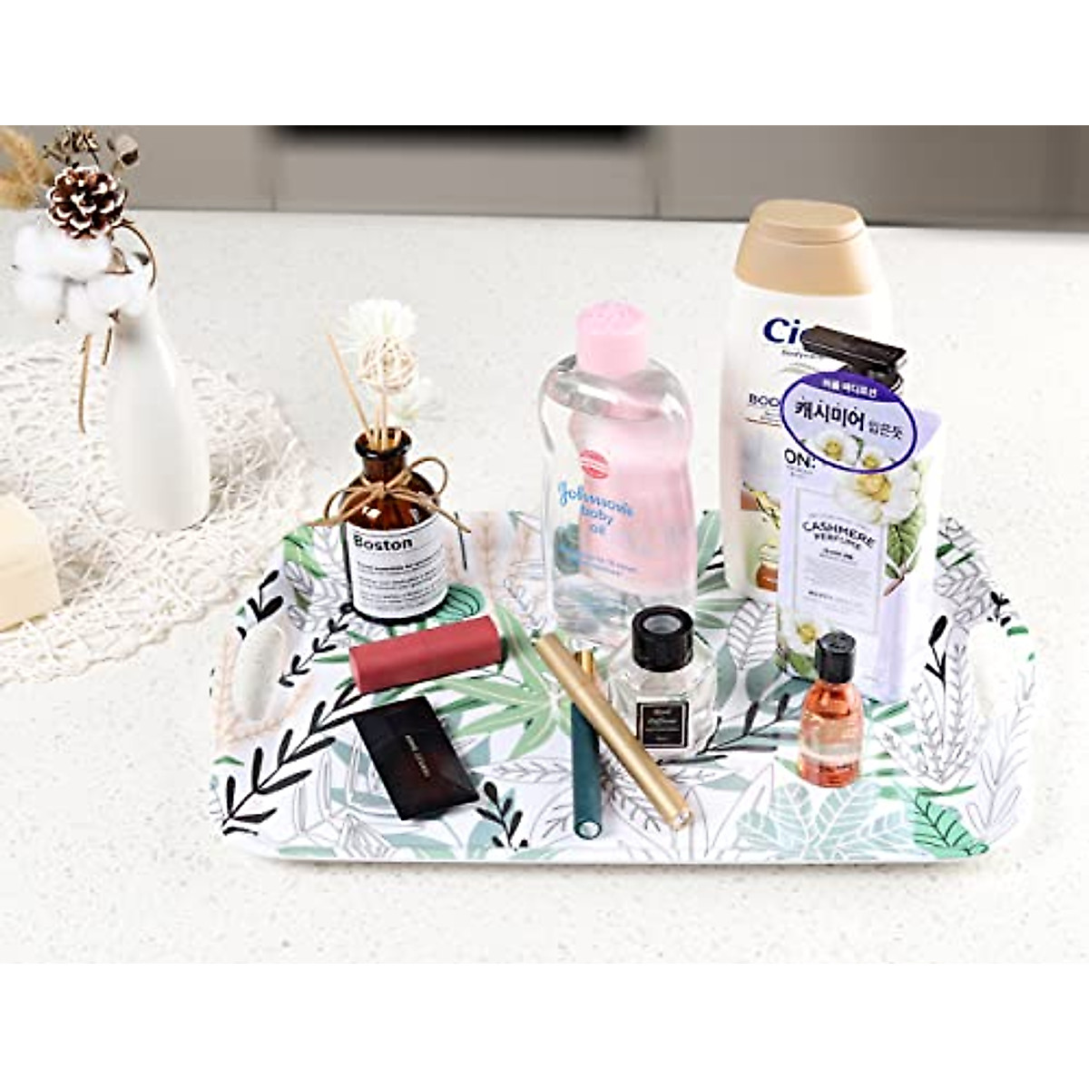 FlosSolis 16.5"x11.5" Serving Tray with handle Set of 2 leaf design, Melamine Rectangular Serving Tray/Platters stackable Sturdy and easy clean for Serving food,fruit,desserts,breakfast,meals,BPA FREE