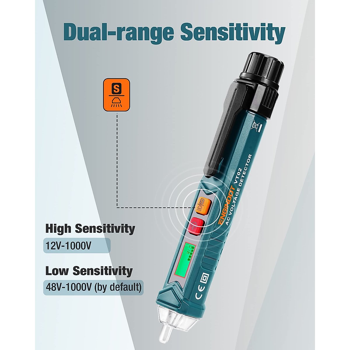 Non-Contact Voltage Tester, Dual Range Voltage Tester AC 12V-1000V/48V-1000V, ENGiNDOT Live/Null Wire Tester, Electrical Tester with LCD Display, Buzzer & Light Alarm, Breakpoint Test (Blue)