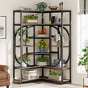 LITTLE TREE Large Corner Bookshelf Industrial Bookcase for Living Room Home Office,Grey