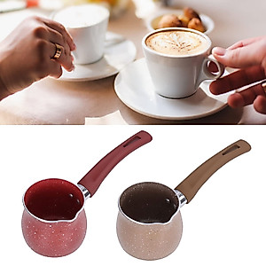 Yosoo Non Stick Milk Pan, 8cm Stay Cool Handle Aluminum Alloy Cooking Pot with Non Drip Double Pouring Lip for Coffee Butter Chocolate(Coffee)