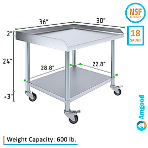 AmGood Stainless Steel Equipment Stand with Undershelf + Casters, Heavy Duty, Commercial Grade, NSF (30" Width x 36" Length + Casters)