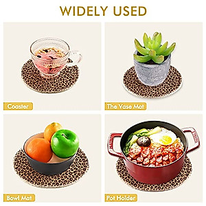 Leopard Classic Pattern Trivets Mat for Hot Dishes Pots Pans Potholders Set of 2 Pcs Round Holder Hot Pads for Table Cotton Thread Weave Resistant Kitchen Cooking