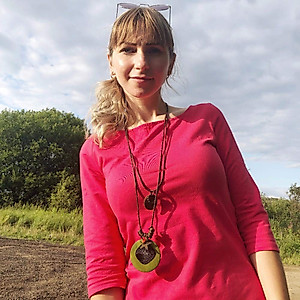 COOSTUFF ANNA Womens Pendant Necklace Wood Handmade Jewelry Long Rope Sweater Necklace for Woman (K5-AJXU-LZ4J)