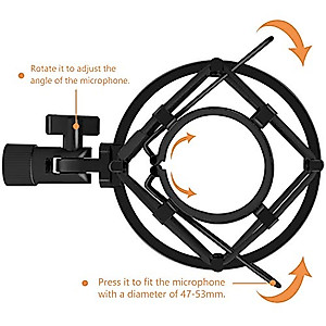 Boseen Universal Microphone Shock Mount, Mic Clip Holder Mount for Diameter 47mm-53mm Mic Anti Vibration Adjustable High Isolation Shock Mount