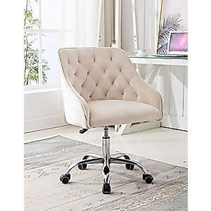 Baysitone Velvet Home Office Desk Chair, Modern Swivel Task Armchair with Adjustable Height, Upholstered Tufted Accent Computer Chair for Home and Office Working or Studying, Beige