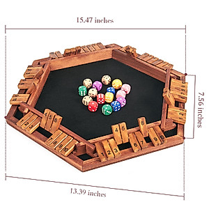 AMEROUS Upgraded 1-6 Players Shut The Box Dice Game, Wooden Board Table Math Game with 16 Dice for Kids Adults, Family Classroom Home Party or Pub