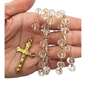 Catholic Our Lady of Guadalupe Crystal Rosary with Medals Rosario De La Virgen De Guadalupe Virgin Mary Prayer Rosary Necklace (White/Gold)